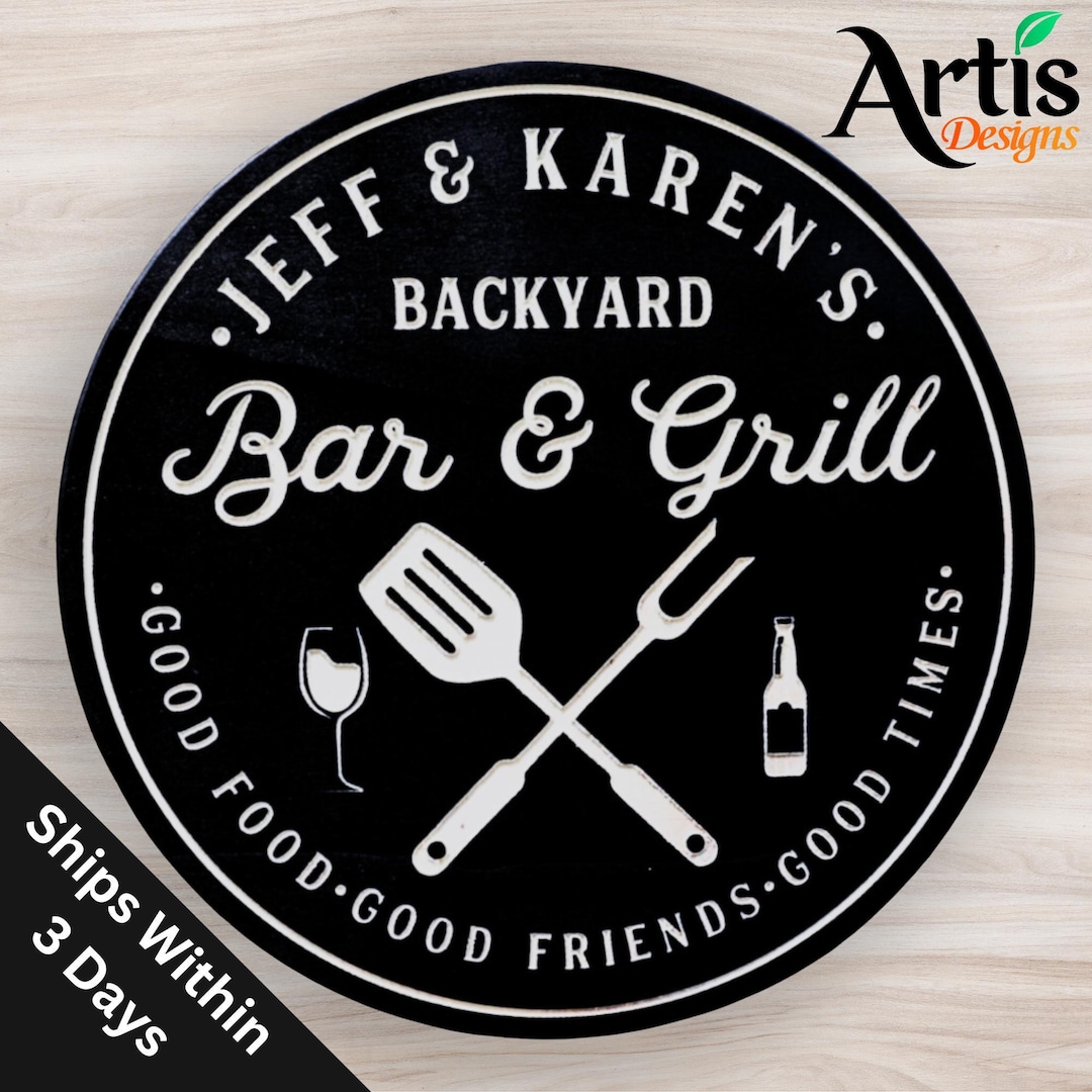 Personalized Bar & Grill Sign: Custom Carved Wood Patio Decor - Etsy