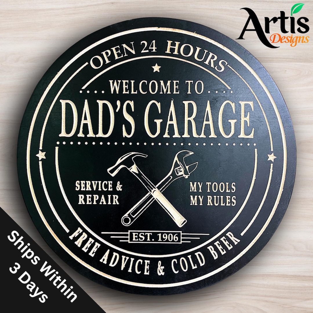 Personalized Dad's Garage Sign: Custom Carved Wood or PVC Workshop ...