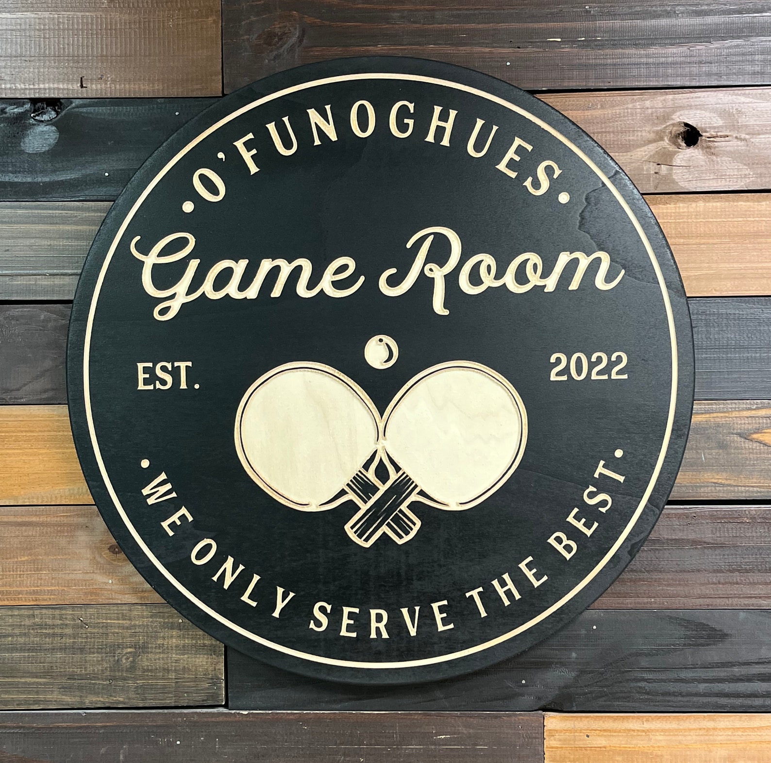 Game Room Sign, Man Cave, Personalized Signs, Ping Pong, Round Wood ...