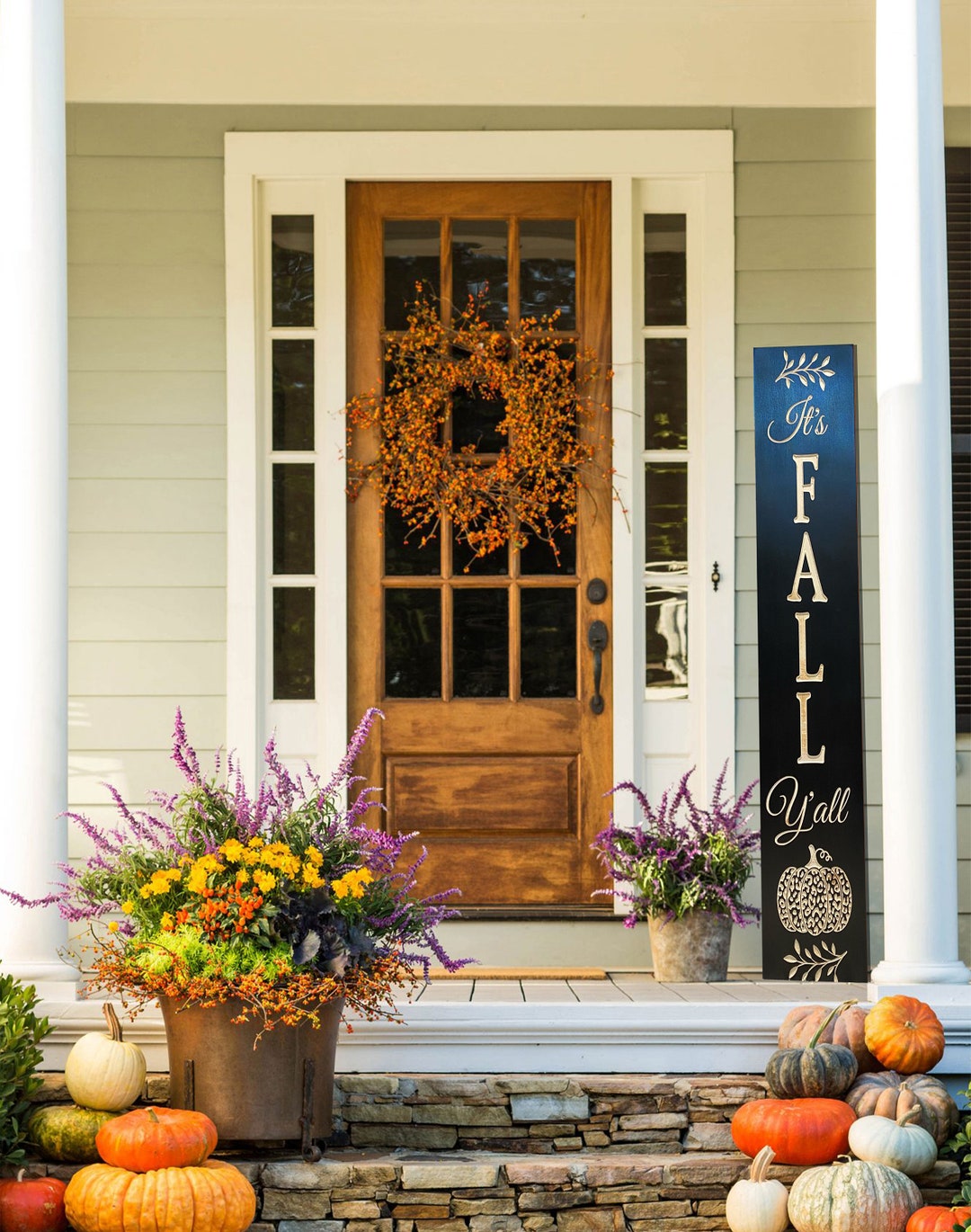 Front Porch Sign, It's Fall Y'all Sign, Leopard Pumpkin Decor, Fall ...