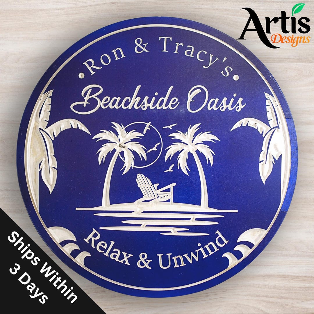 Personalized Beachside Oasis Sign: Carved Wood Pool Decor - Etsy