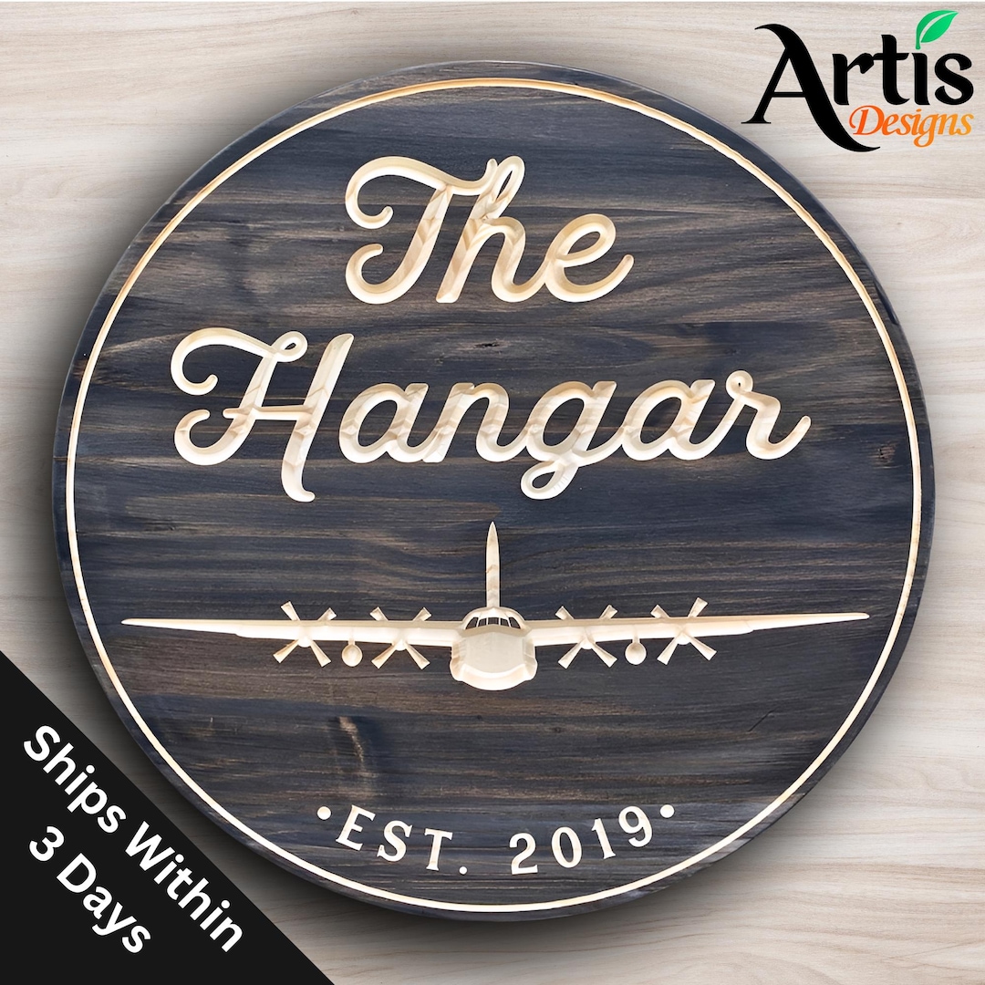 Custom Plane Hangar Sign: Carved Wood Aviation Decor - Etsy