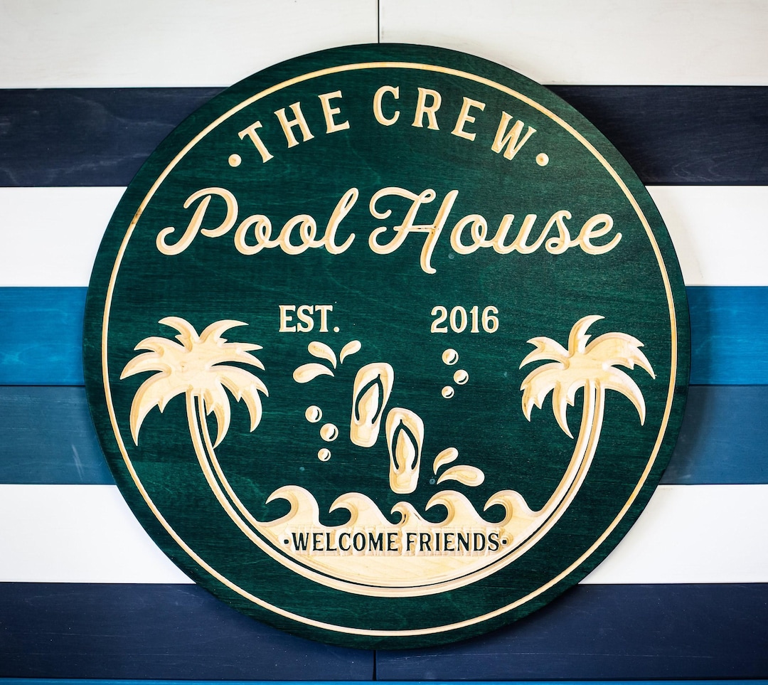 Personalized Pool Bar Sign: Carved Wood Palm Tree Decor - Etsy