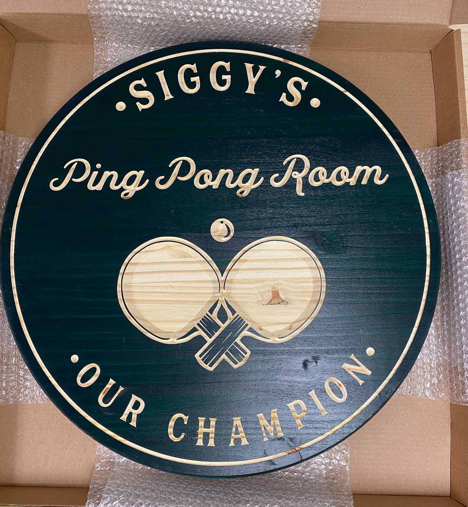 Game Room Sign, Man Cave, Personalized Signs, Ping Pong, Round Wood ...