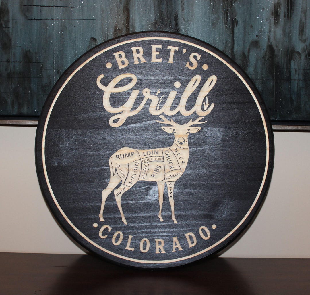 Personalized Hunter Grill Sign: Carved Wood Deer Decor - Etsy