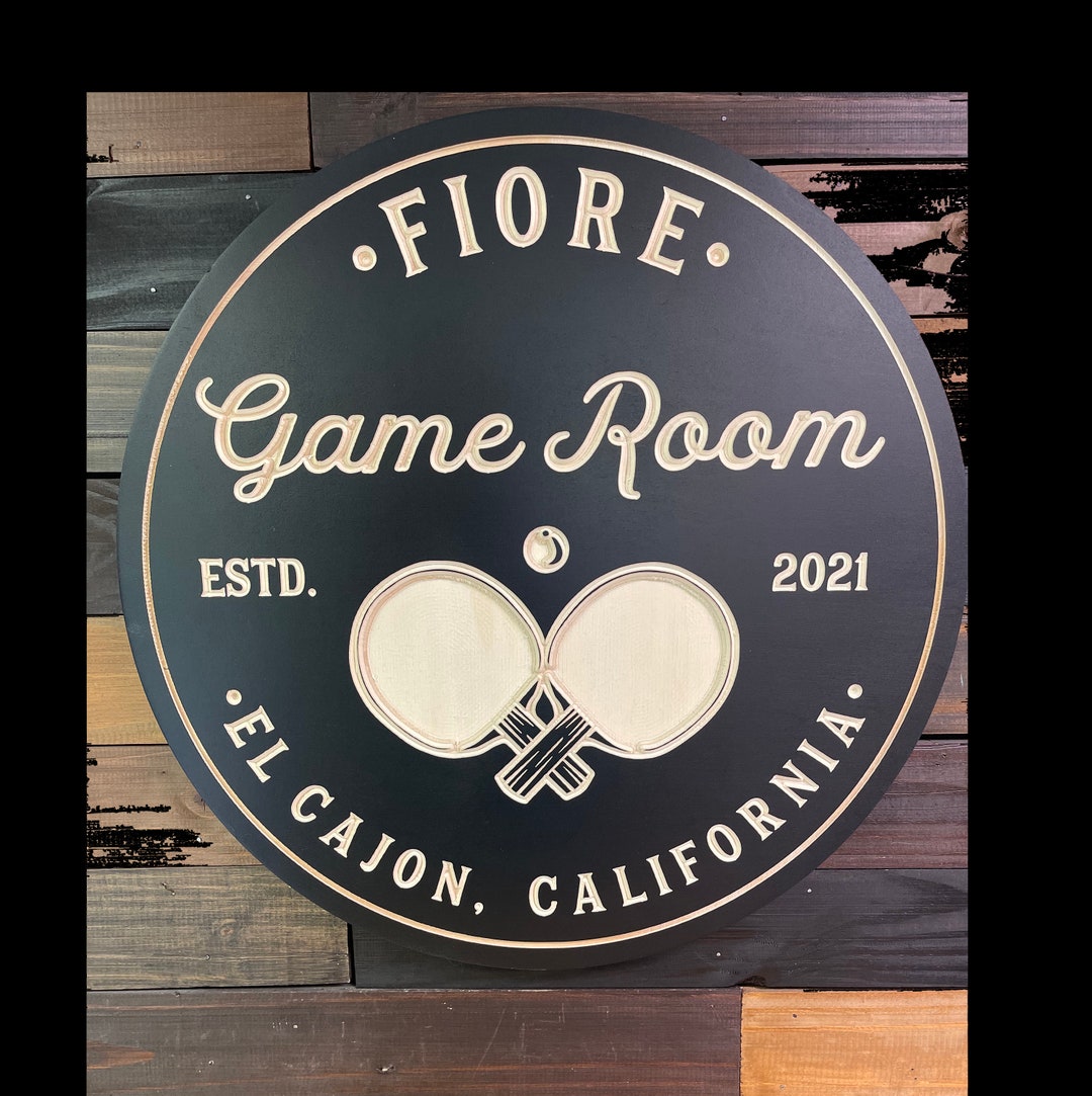 Game Room Sign, Man Cave, Personalized Signs, Ping Pong, Round Wood ...