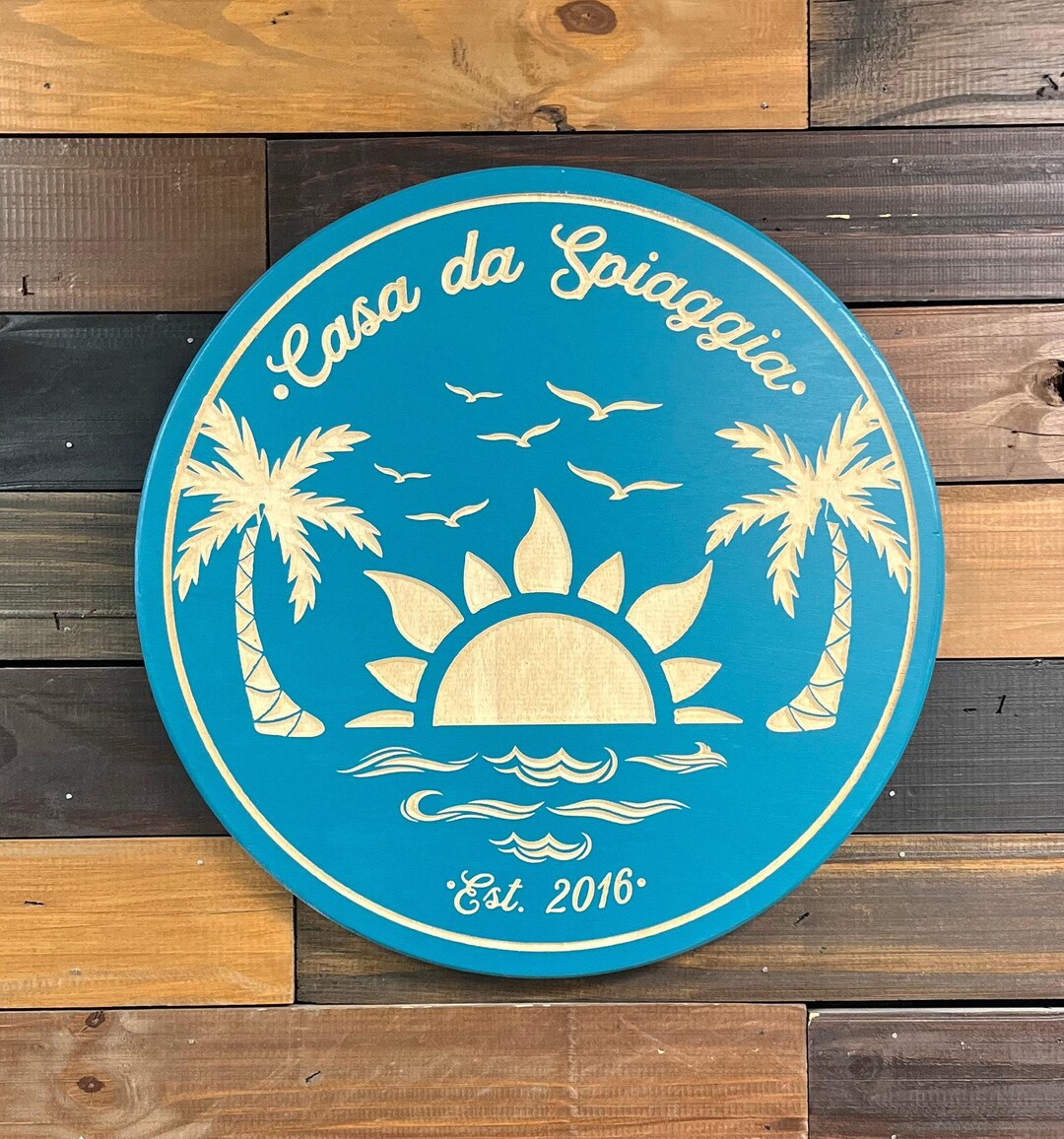 Personalized Palm Tree Sunset Sign: Carved Wood Beach Decor - Etsy