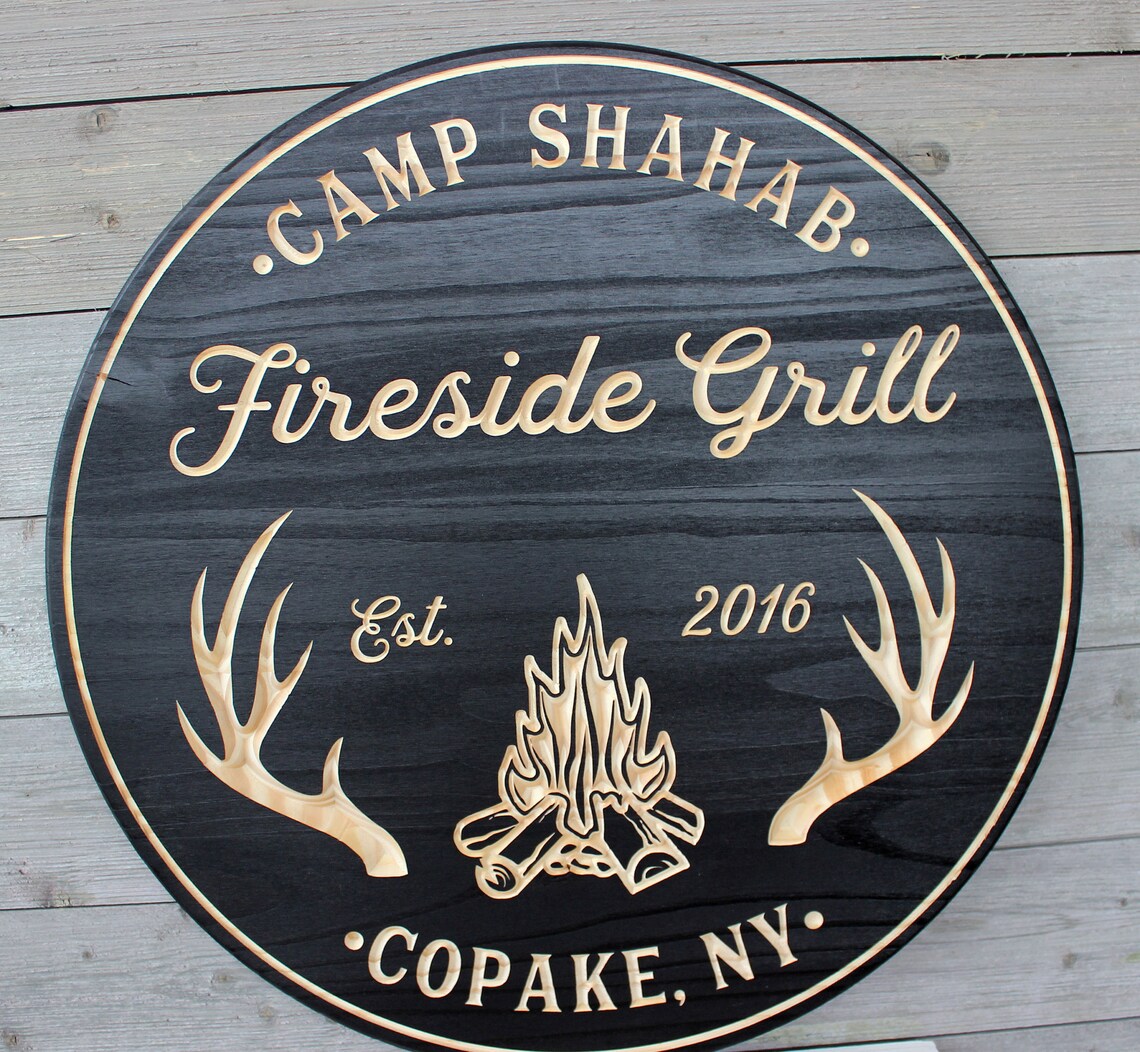Fireside Sign Antlers Sign Personalized Signs Carved Sign - Etsy