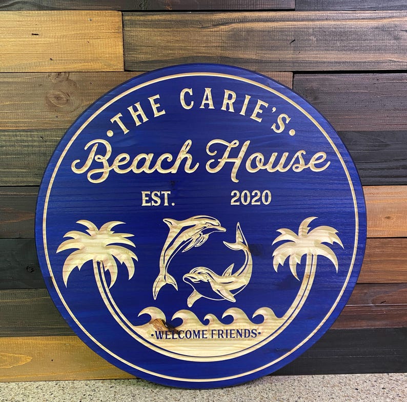Personalized Beach House Sign: Carved Wood Dolphin Decor - Etsy