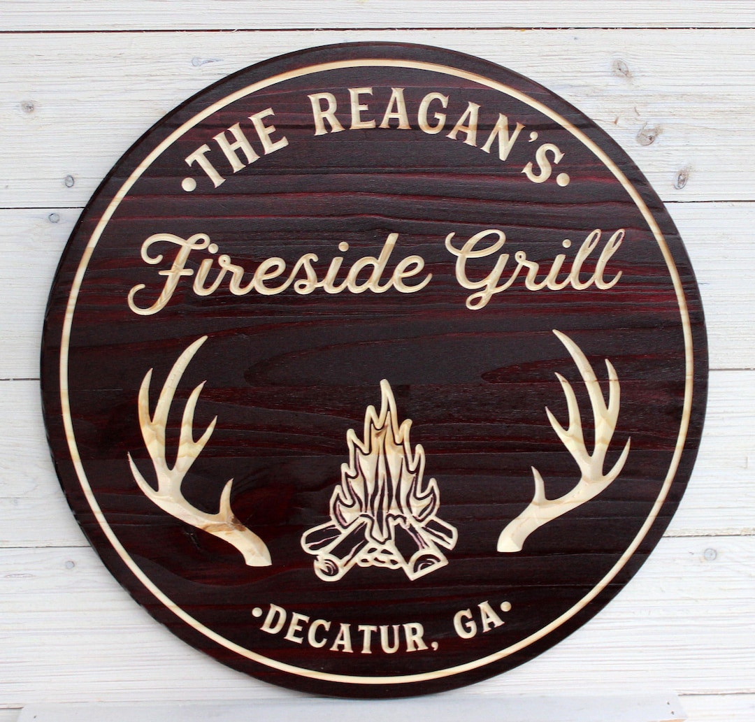 Fireside Sign, Antlers Sign, Personalized Signs, Carved Sign ...