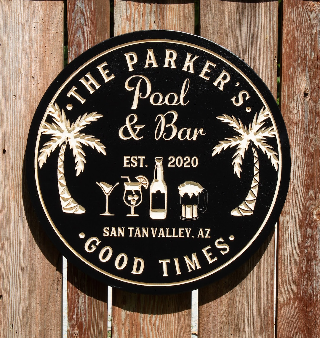 Custom Bar Sign, Pool Bar, Tiki Bar Sign, Personalized Bar Sign, Carved ...