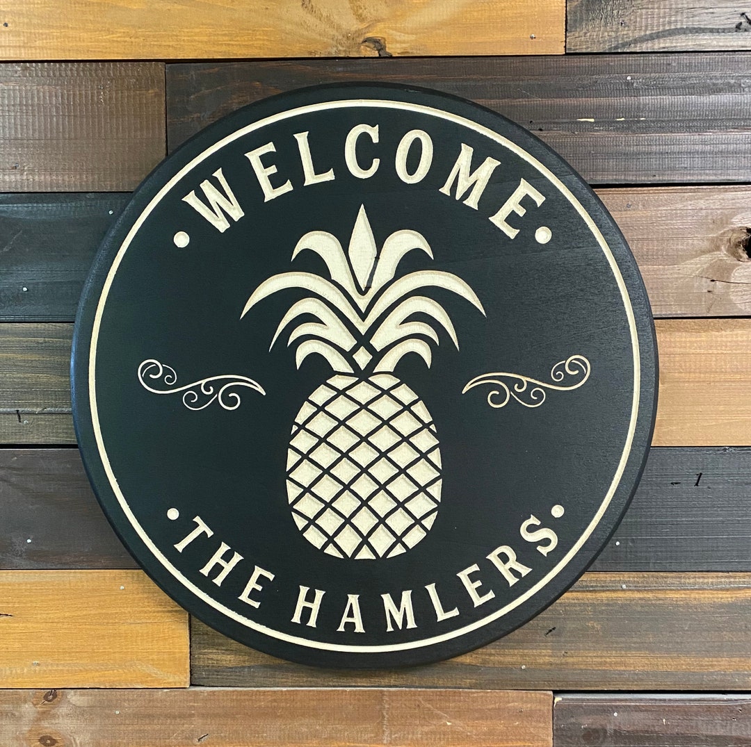 Pineapple Welcome Sign, Personalized Sign, Carved Wood Signs, Pineapple ...