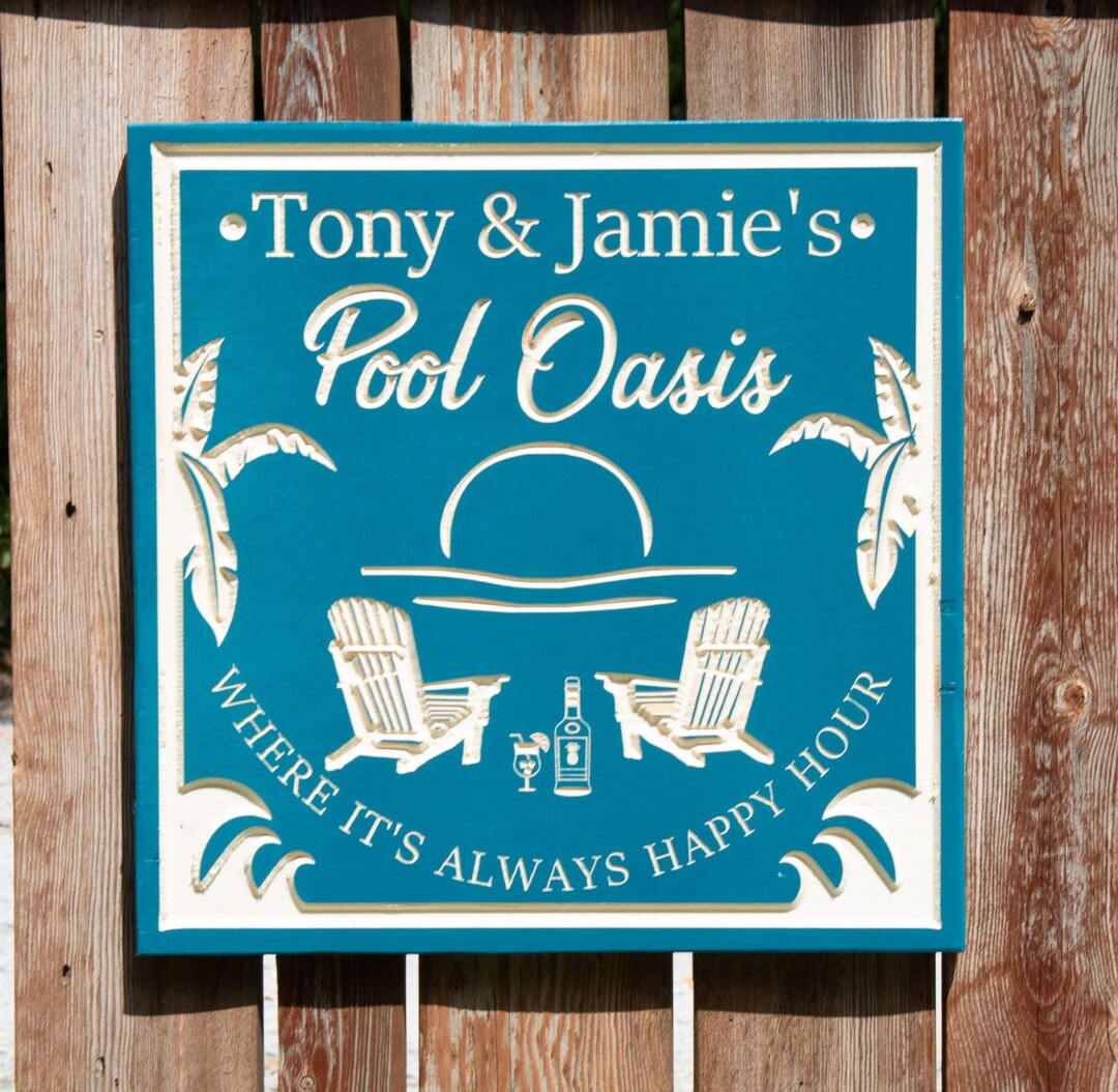Personalized Pool Oasis Sign: Carved Beach Bar Decor - Etsy