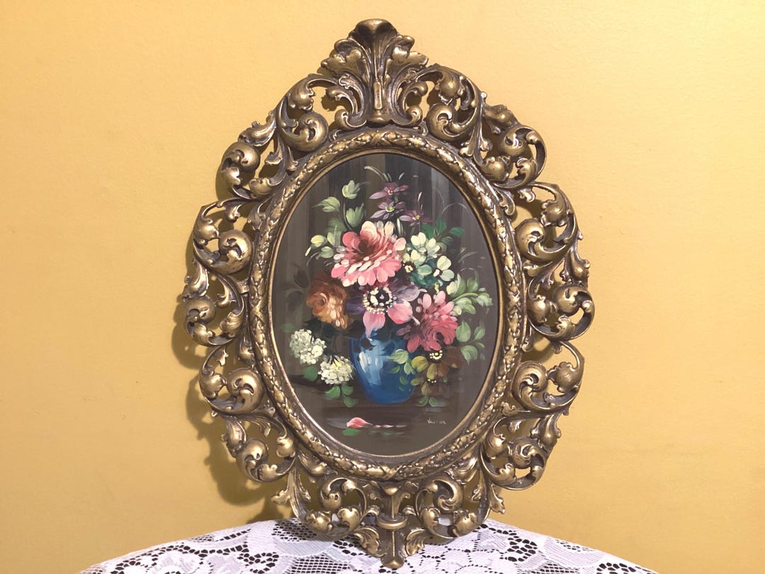 Antique European Ornate Colonial Floral Oul Art Wall Hanging Made in ...