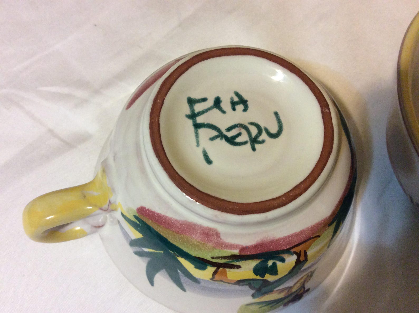 Vintage Peruvian Hand Painted Pottery Coffee/tea Cups Set - Etsy