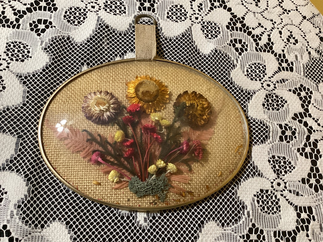 Antique Old Decrative Dried Flowers Bouquet Wall Hanging Art Made in ...