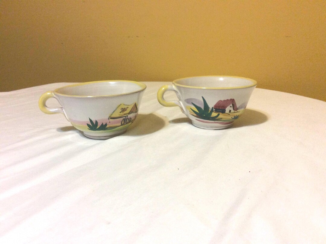 Vintage Peruvian Hand Painted Pottery Coffee/tea Cups Set - Etsy