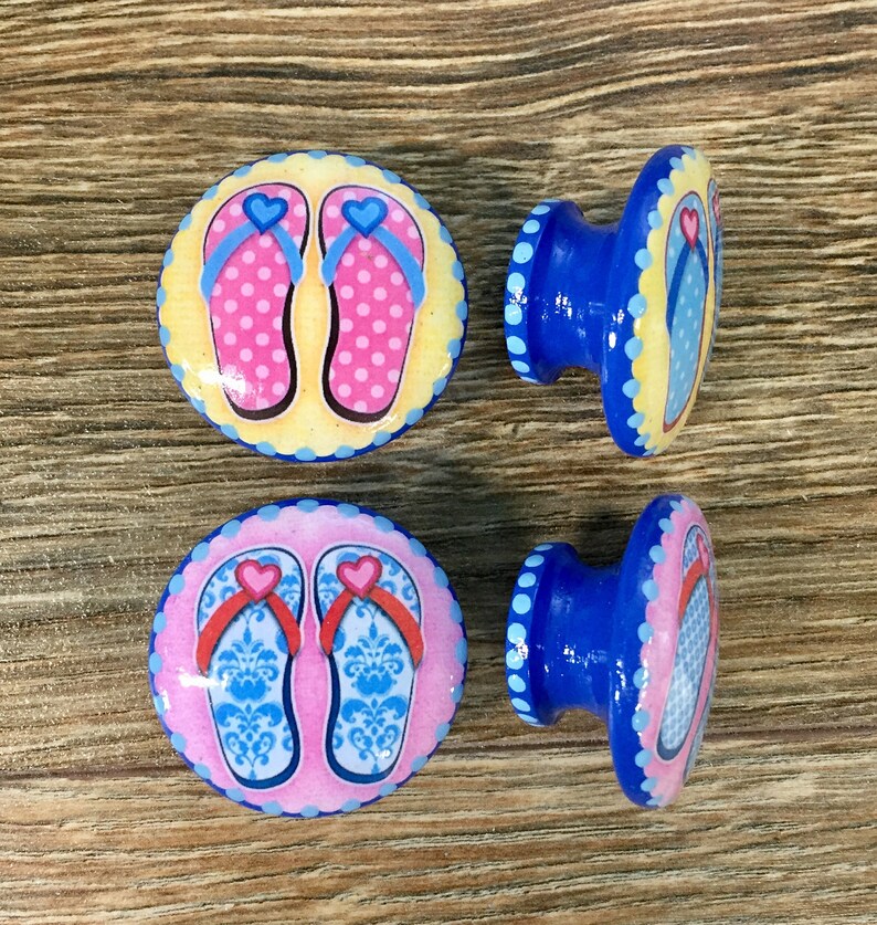 SET OF SIX, 1.5",sandals,beach,stripes,lake House,flip-flops,orange,red,green,yellow,cabinet ...