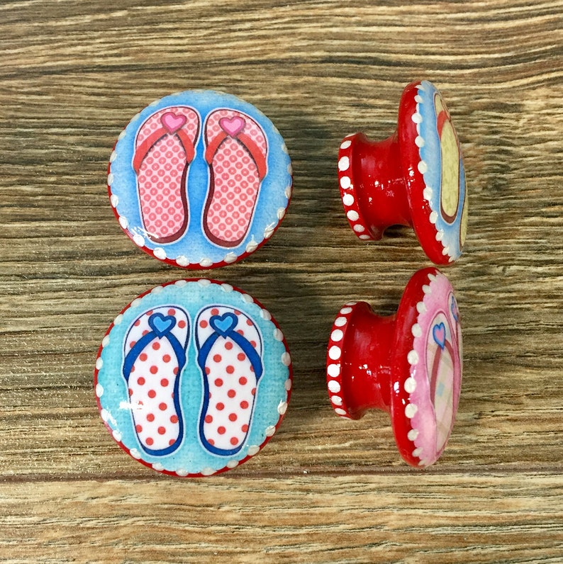 SET OF SIX, 1.5",sandals,beach,stripes,lake House,flip-flops,orange,red,green,yellow,cabinet ...