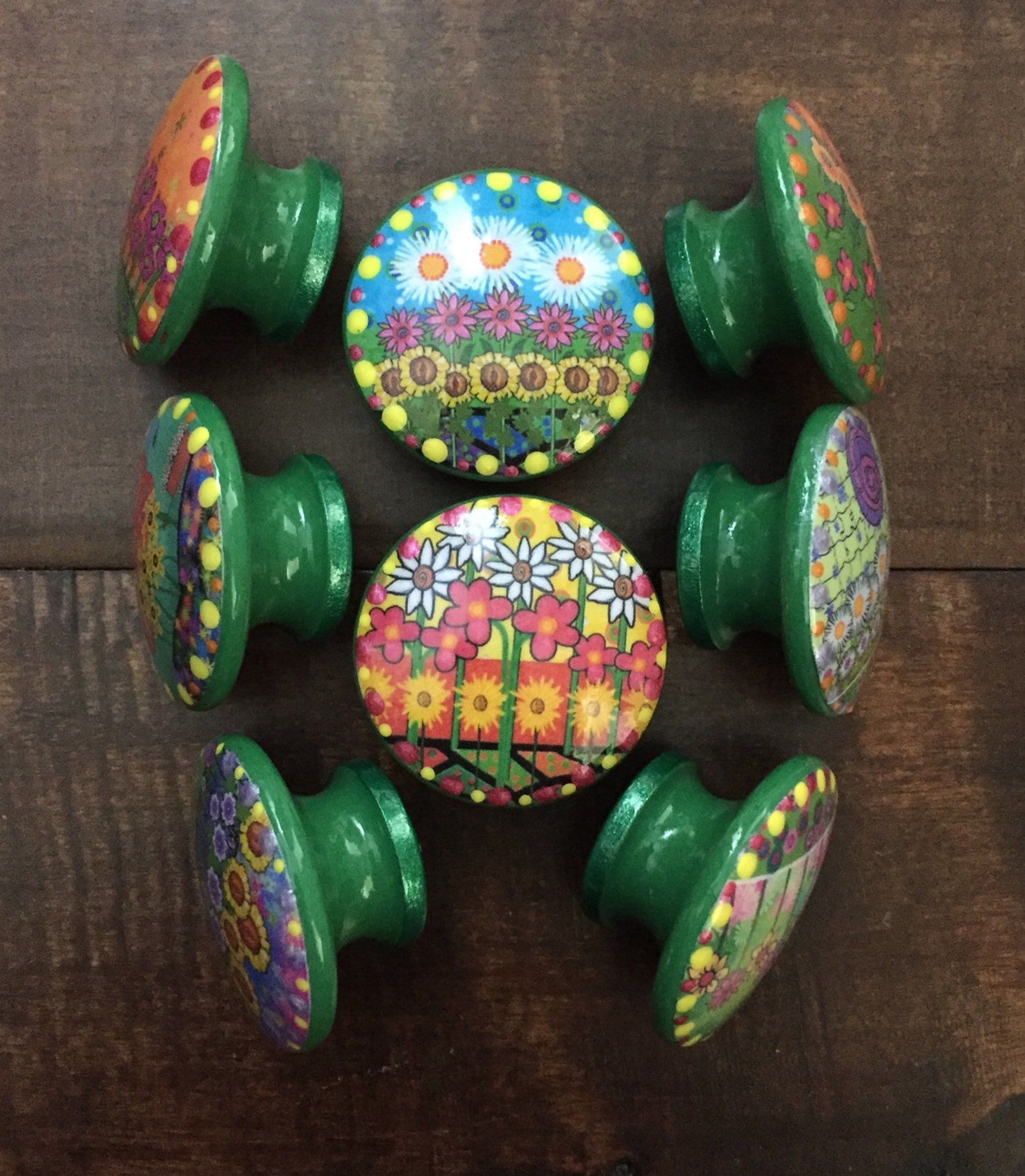 SET OF SIX, 1.5",fun Flower Knobs,floral Knobs,cabinet Knobs,drawer ...