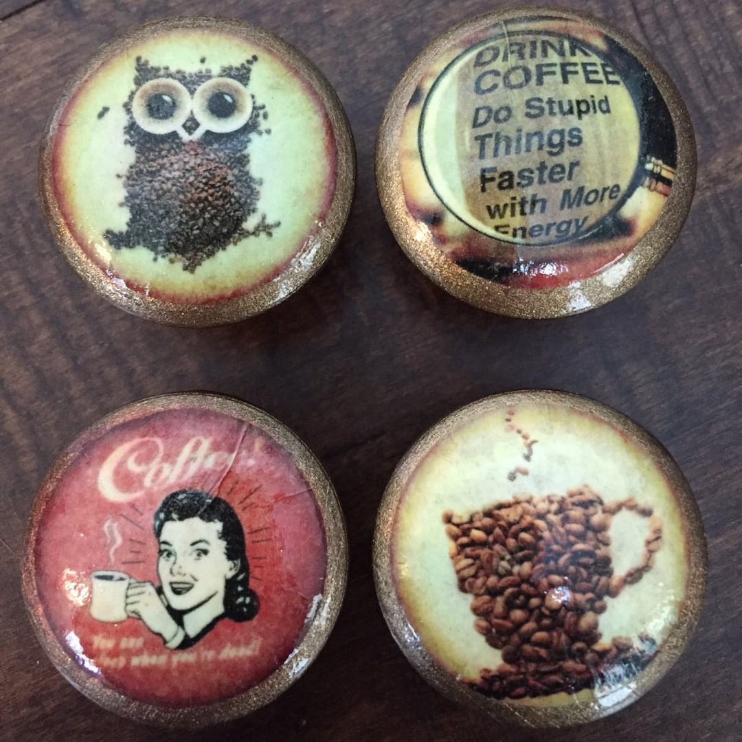 SET OF SIX, 1.5 Inch Knobs, Coffee Themed Knobs, Cabinet Knobs, Drawer ...
