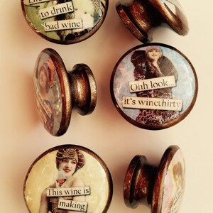SET OF SIX, 1.5 Inch Wine, Funny Theme, Cabinet Knobs,drawer Pulls ...