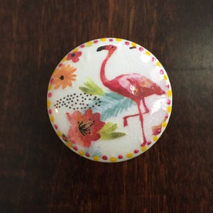 SET OF SIX,1.5 Inch,pink Flamingo,cabinet Knobs,drawer Pulls,white Knob,orange,yellow,flamingos ...