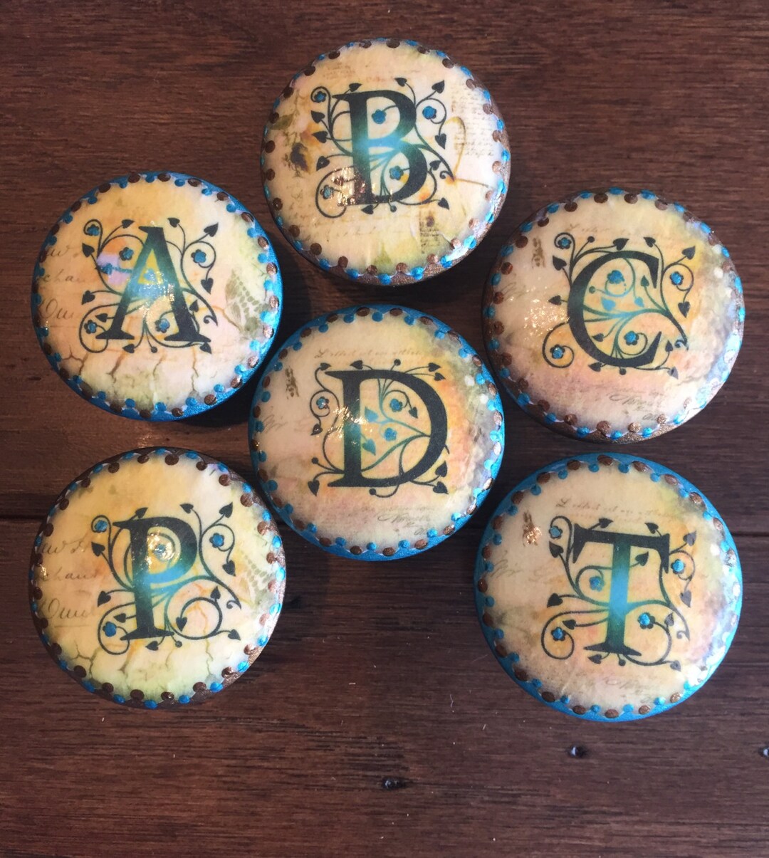 SET OF SIX, 1.5",alphabet Knobs,initials,monogram Knobs,old World Style ...