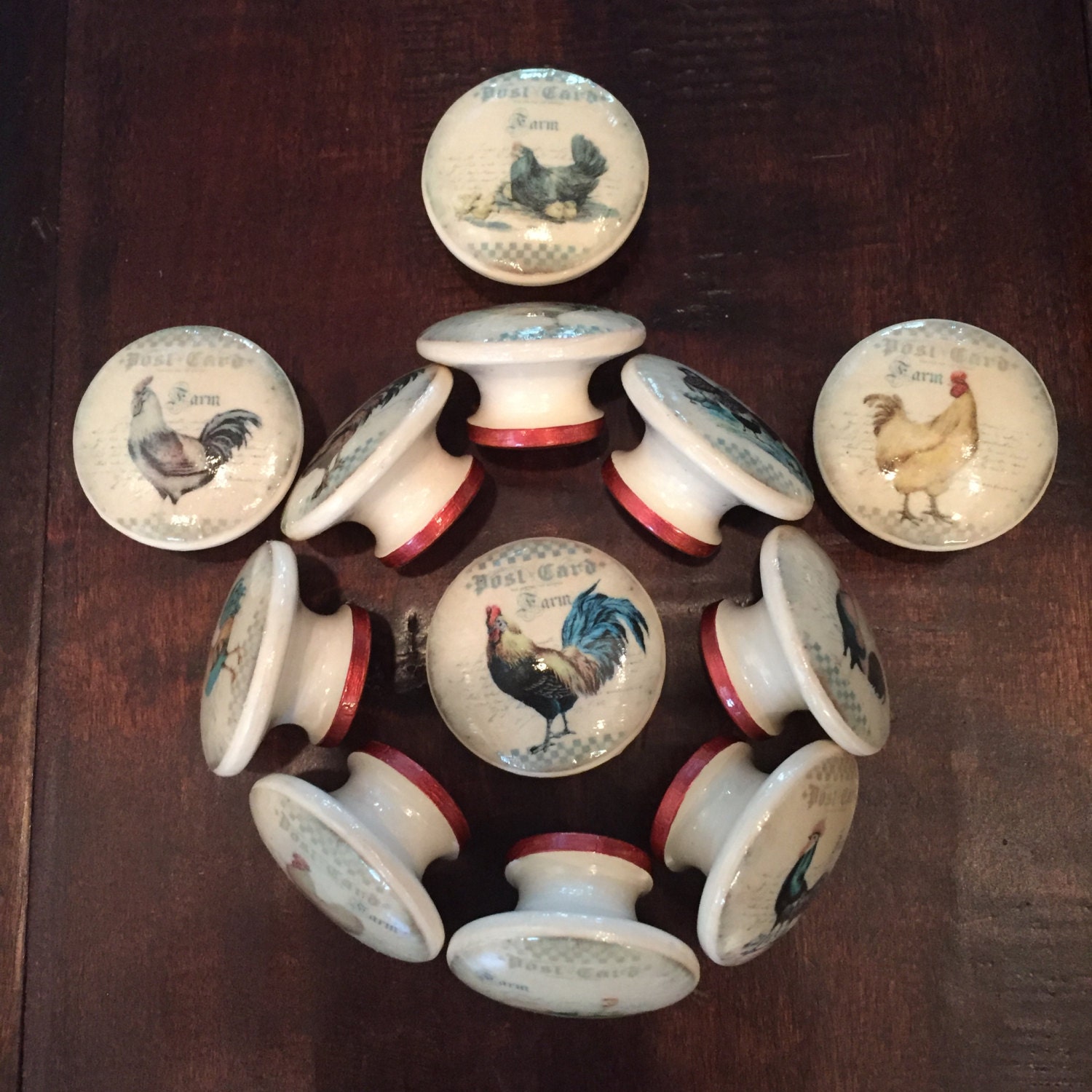 SET OF SIX, 1.5 Inch,roosters,chickens, Cabinet Knobs, Drawer Pulls ...