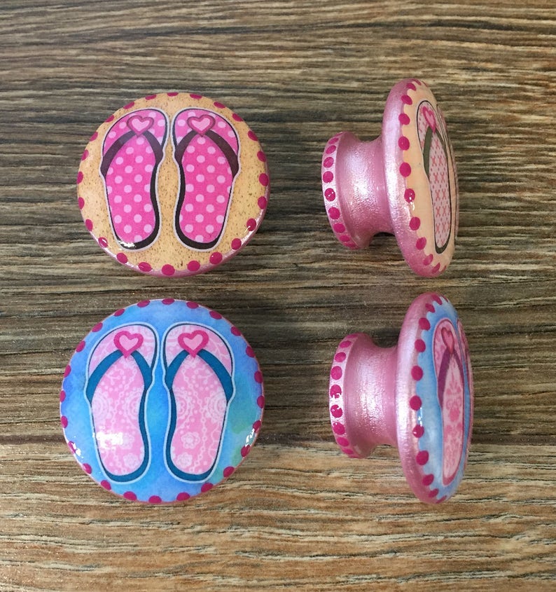 SET OF SIX, 1.5",sandals,beach,stripes,lake House,flip-flops,orange,red,green,yellow,cabinet ...