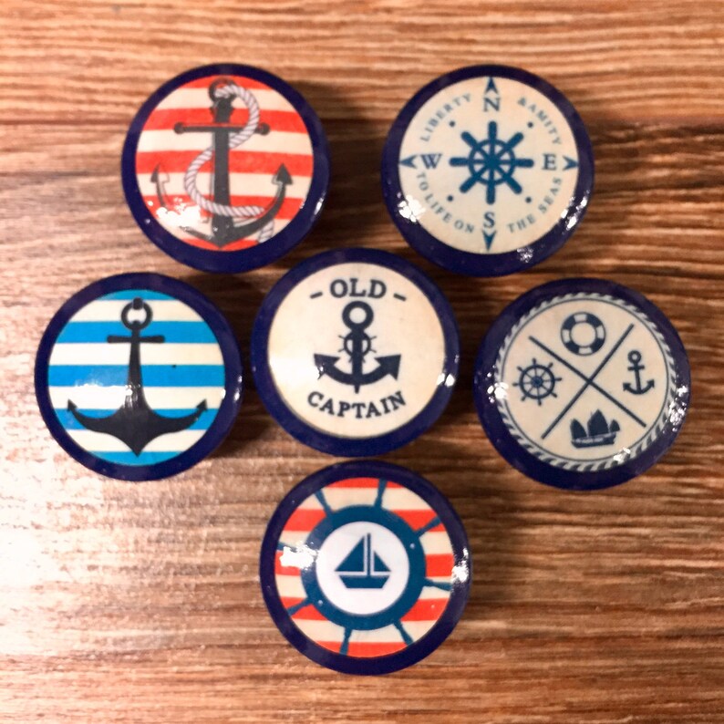 SET OF SIX, Nautical Knobs, 1.5 Inch,cabinet Knobs,drawer Pulls,anchors ...