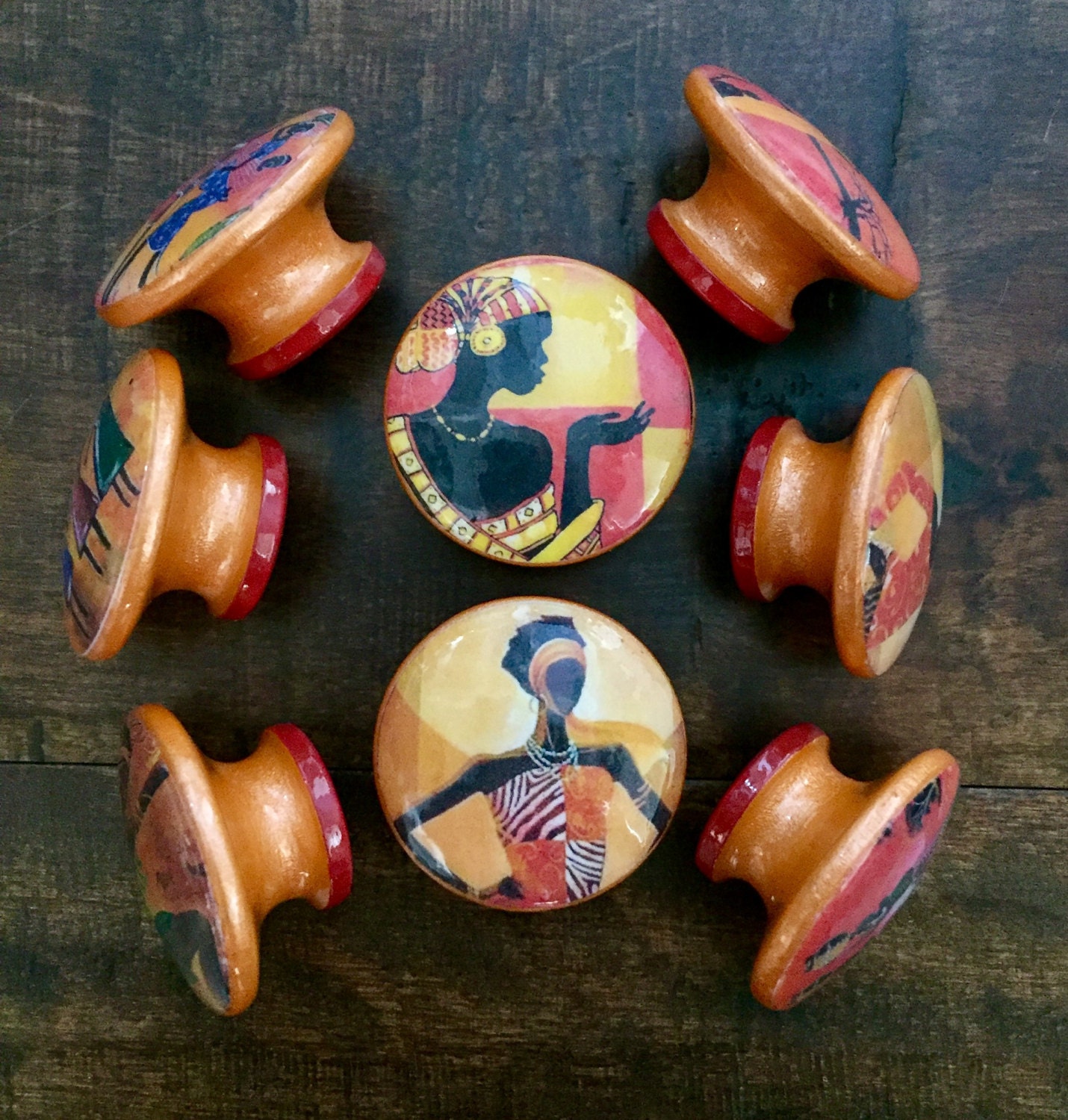 SET OF SIX, 1.5 Inch, African, Colorful, African Art, Cabinet Knobs ...