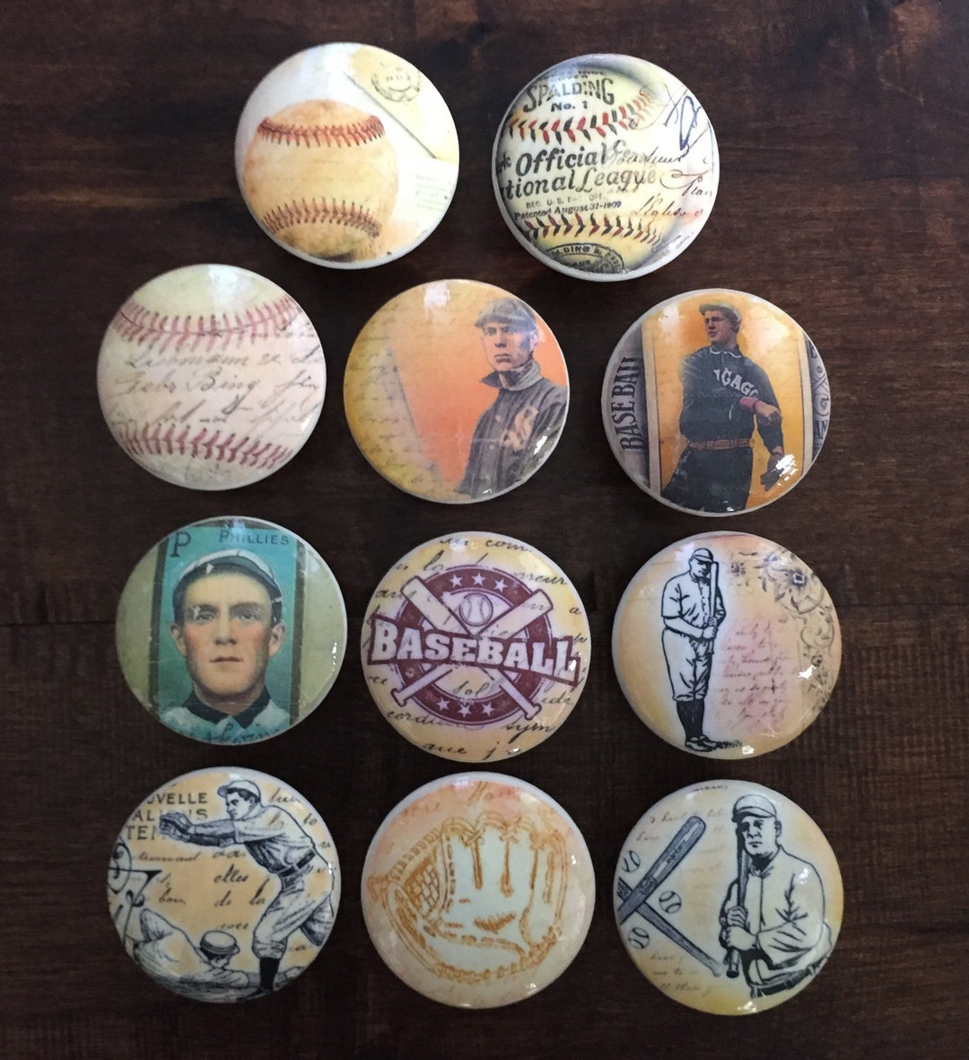 SET OF SIX,1.5 Inch, Baseball Theme,cabinet Knobs,drawer Pulls,cream ...