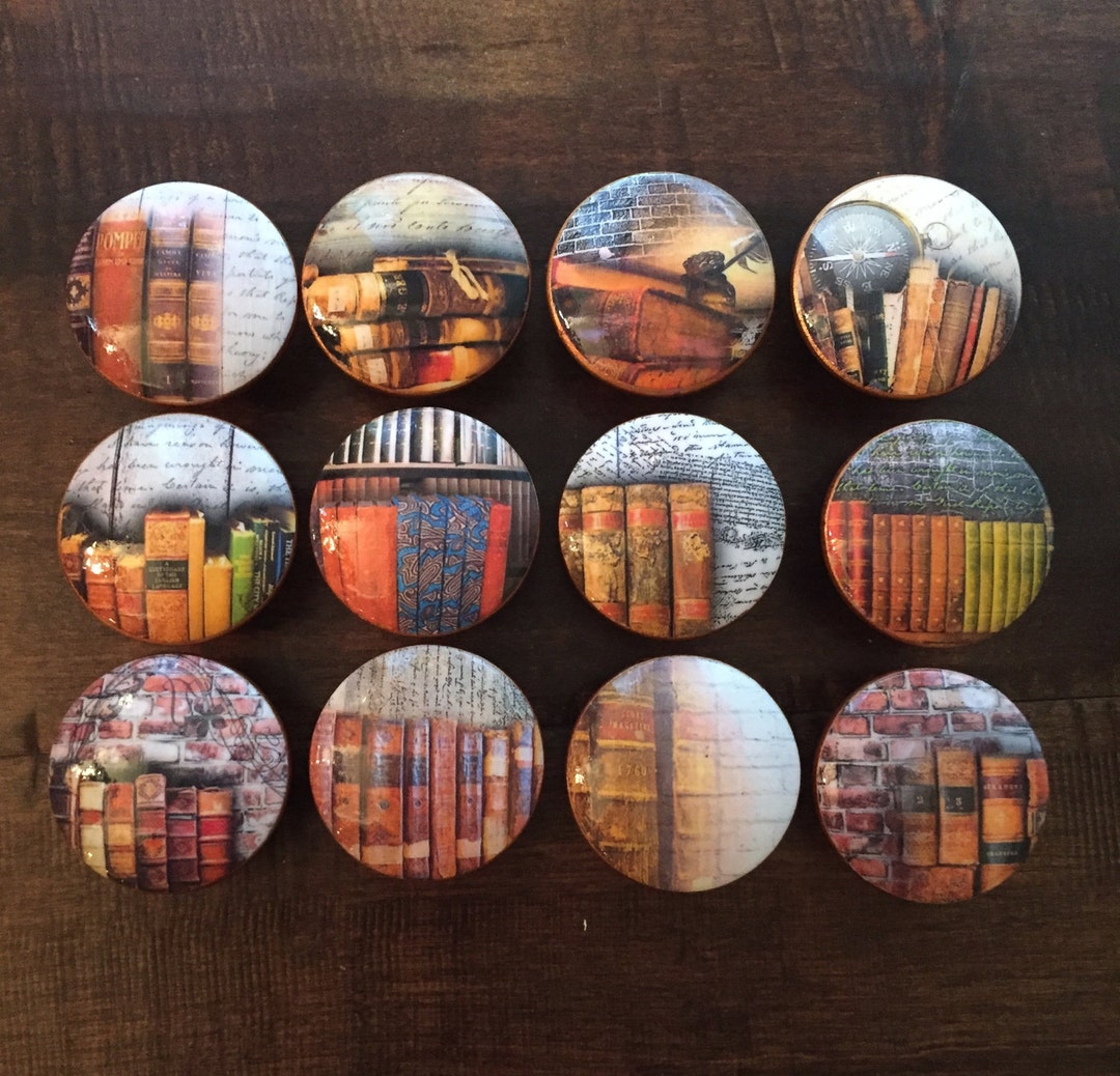 SET OF SIX, 1.5 Inch, Old Books, Book Themed Knobs, Cabinet Knobs ...