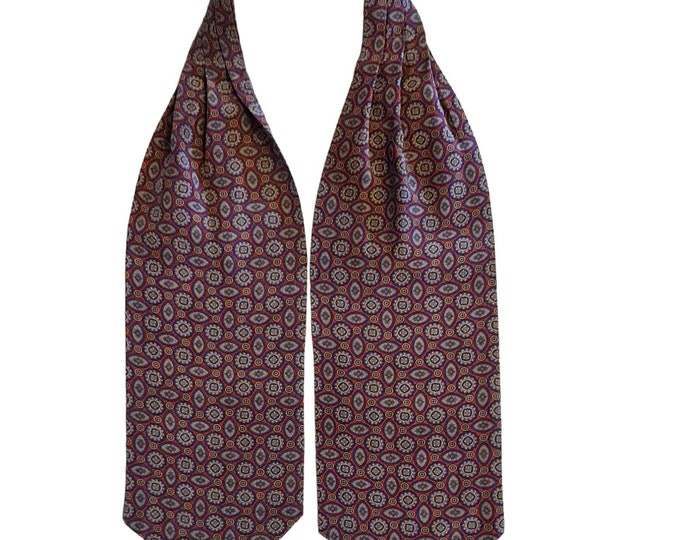 Vintage Ascot Tie in Pure Red and Blue Silk - Etsy