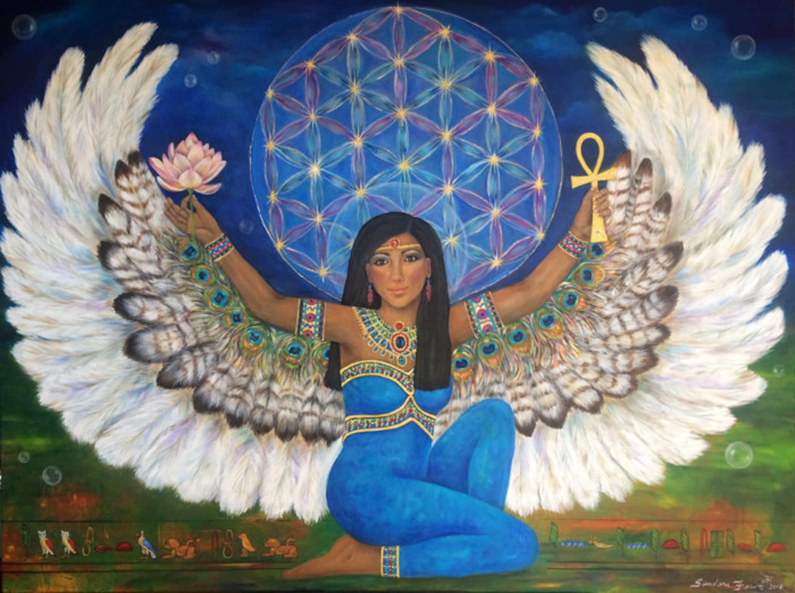 Goddess Isis Art Print, Flower of Life, Spirit Meditation Home Decor ...