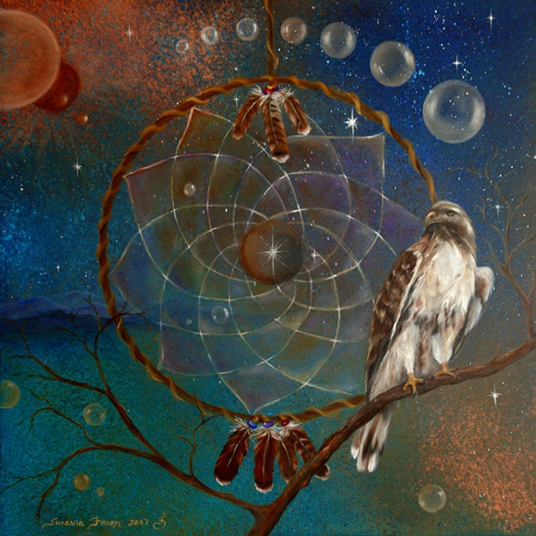 Red Tailed Hawk Dream Catcher Art Print, Meditation, Wall Art, Home ...