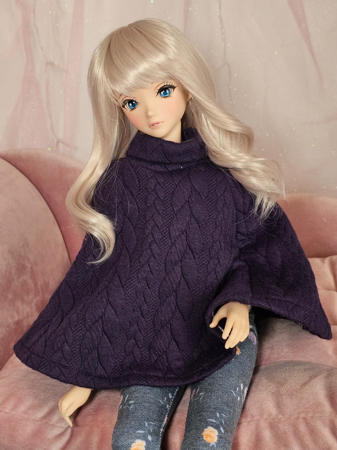 Plum Cable Knit Poncho for Smart Doll, Dollfie Dream and 1/3 Scale BJD ...