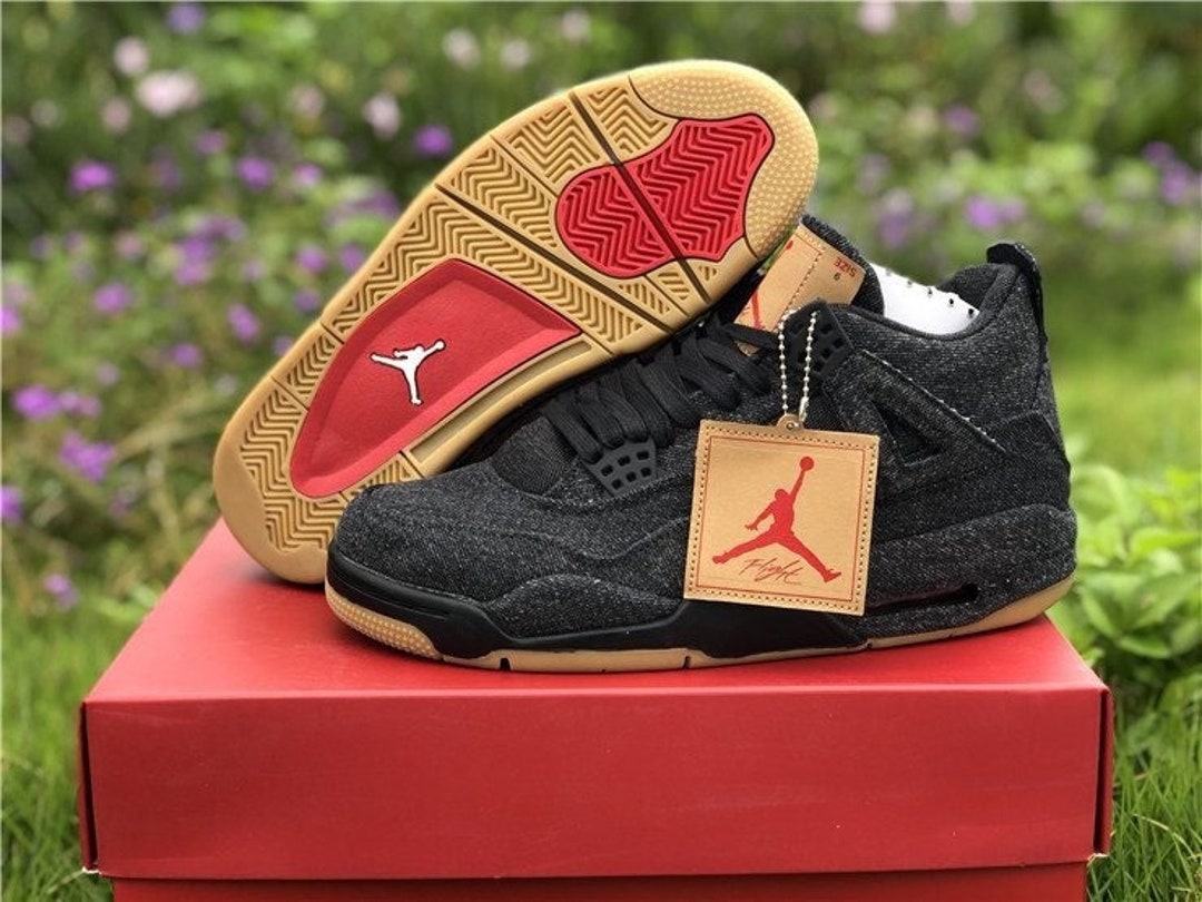 Levis X Jordan 4 black Denim Sneakers for Men and Women, Gift for Him ...