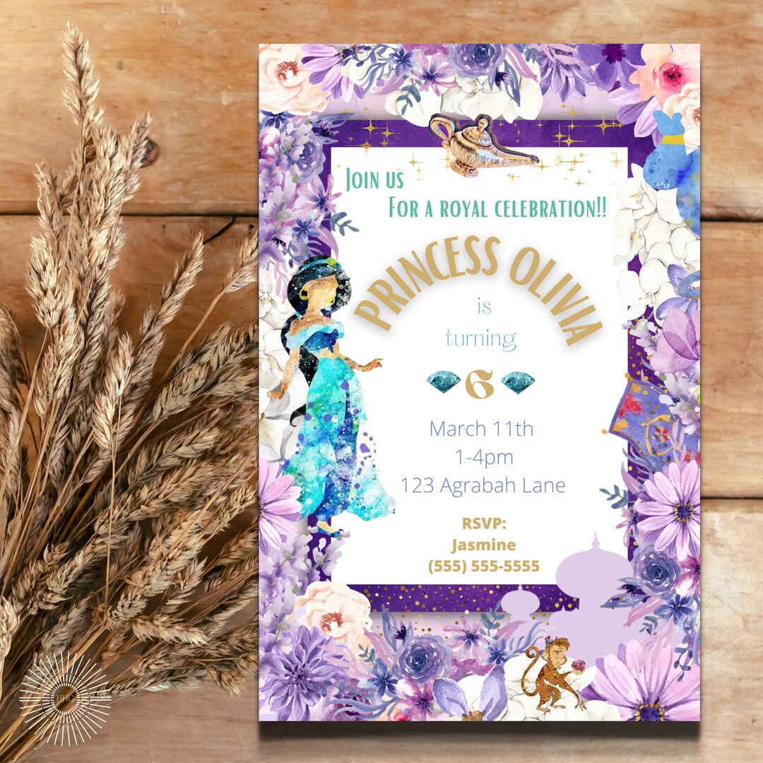 Princess Jasmine Birthday Invitation, Jasmine Party, Girl, Princess ...