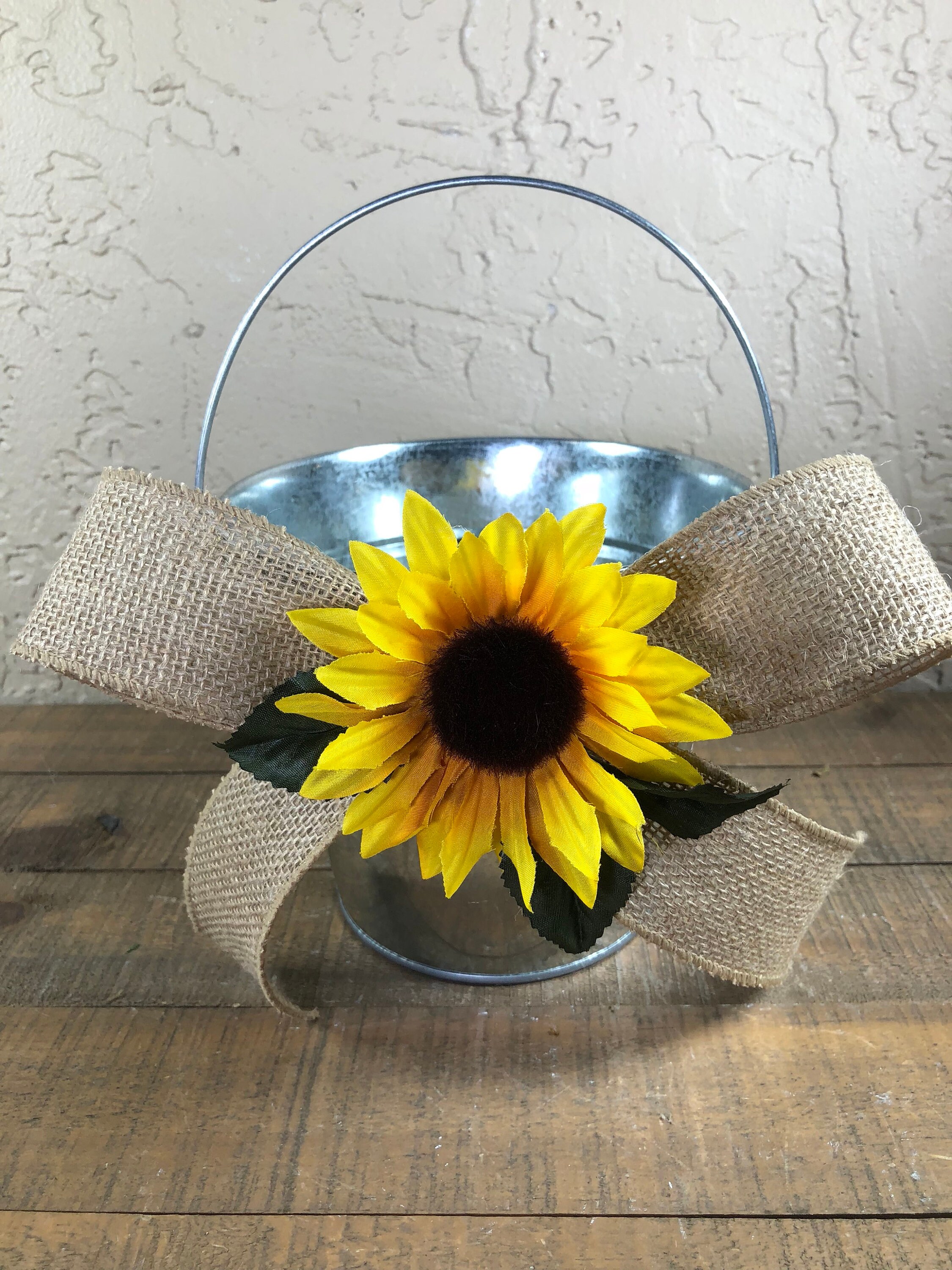 Wedding Sunflower Flower Girl Basket metal bucket / Galvanized | Etsy