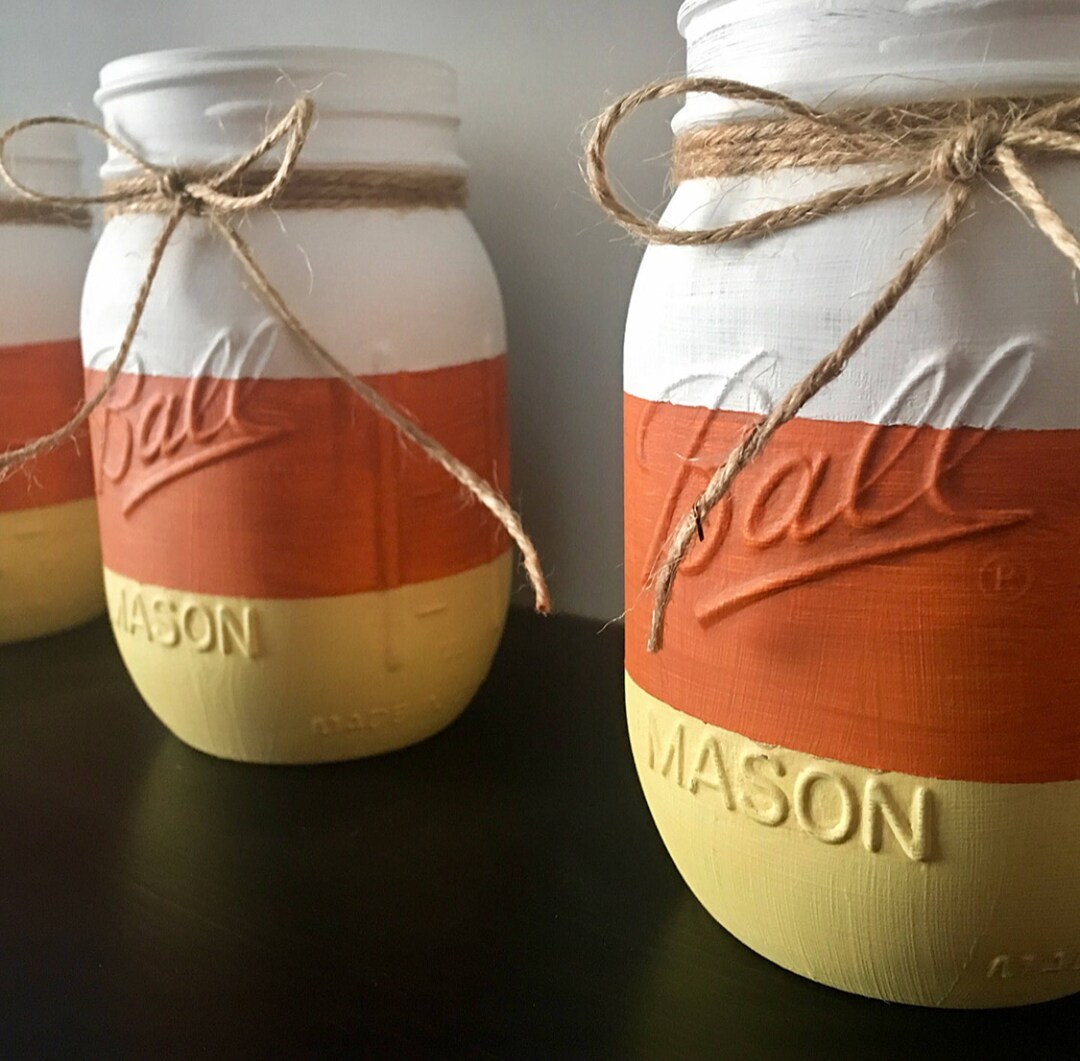 Candy Corn Mason Jar // Mason Jar Decor // Halloween Decor - Etsy