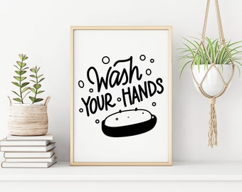 Set of 3 Printable Bathroom Wall Art Always Wash Your Hands | Etsy