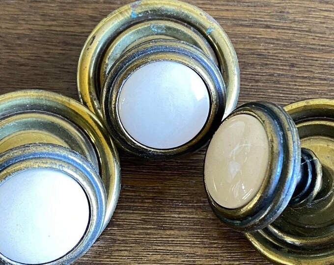 Vintage Keeler off White Porcelain and Brass Drawer Pull, Furniture ...