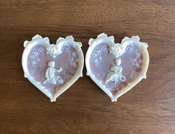 Vintage Heart Shape Genuine Incolay Stone Plaques | Etsy