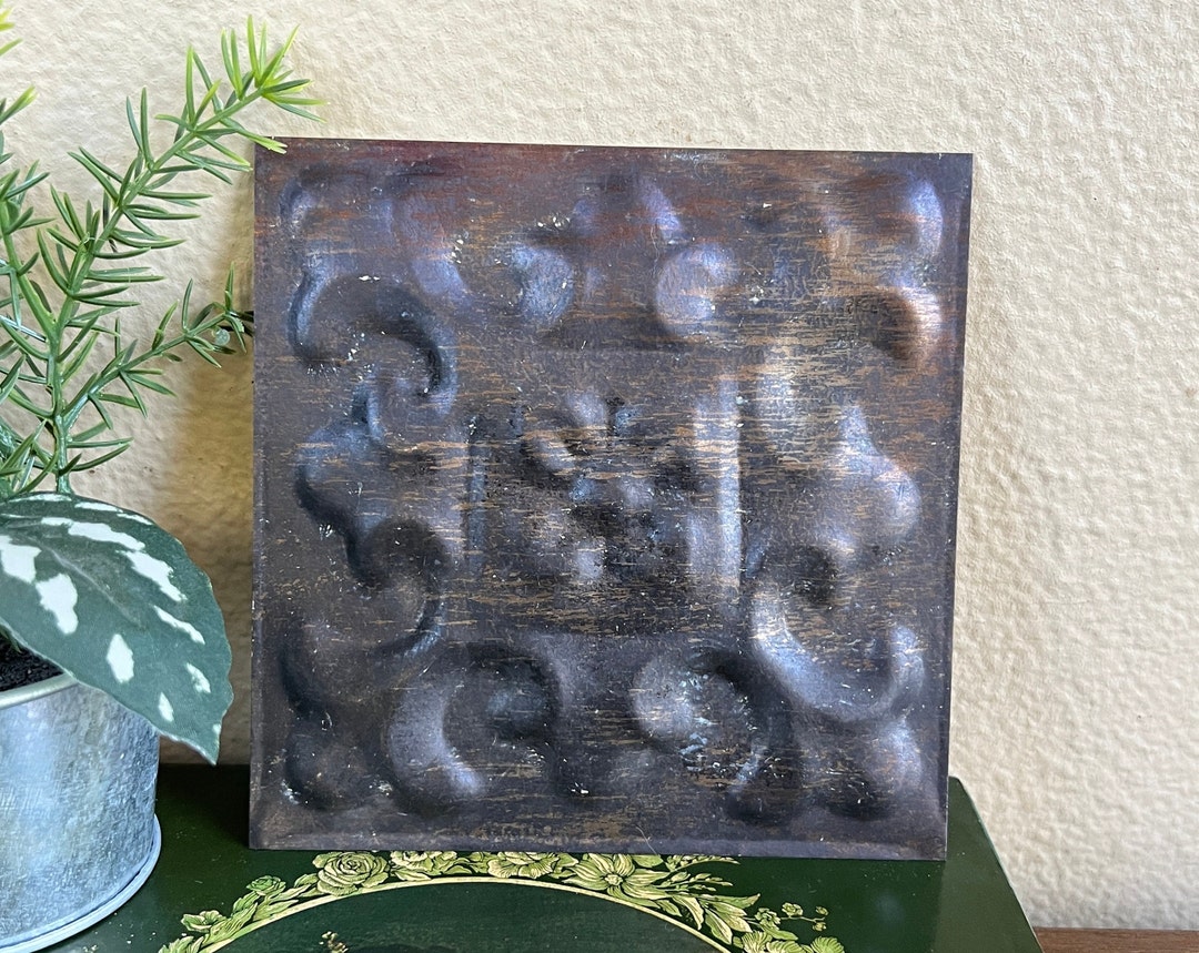 Vintage Embossed Metal Tin, Black Tin Square Celling Tile Architectural ...