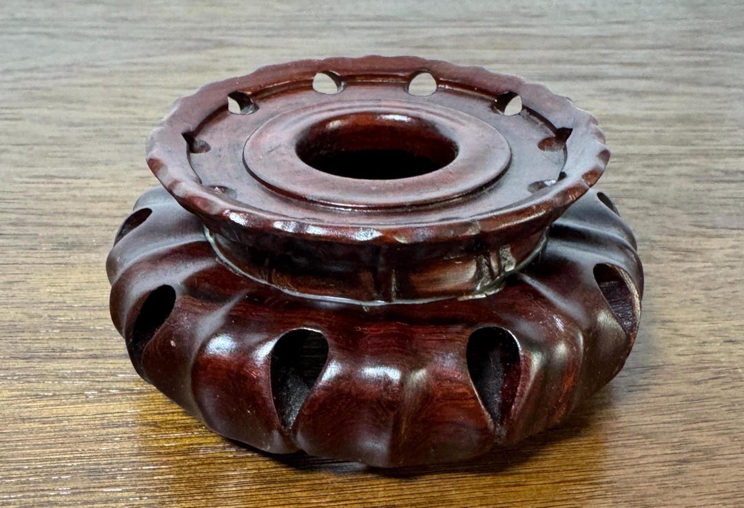 Vintage Stain Wood Pot Stand, Asian Wooden Stand, Vase Stand Base ...