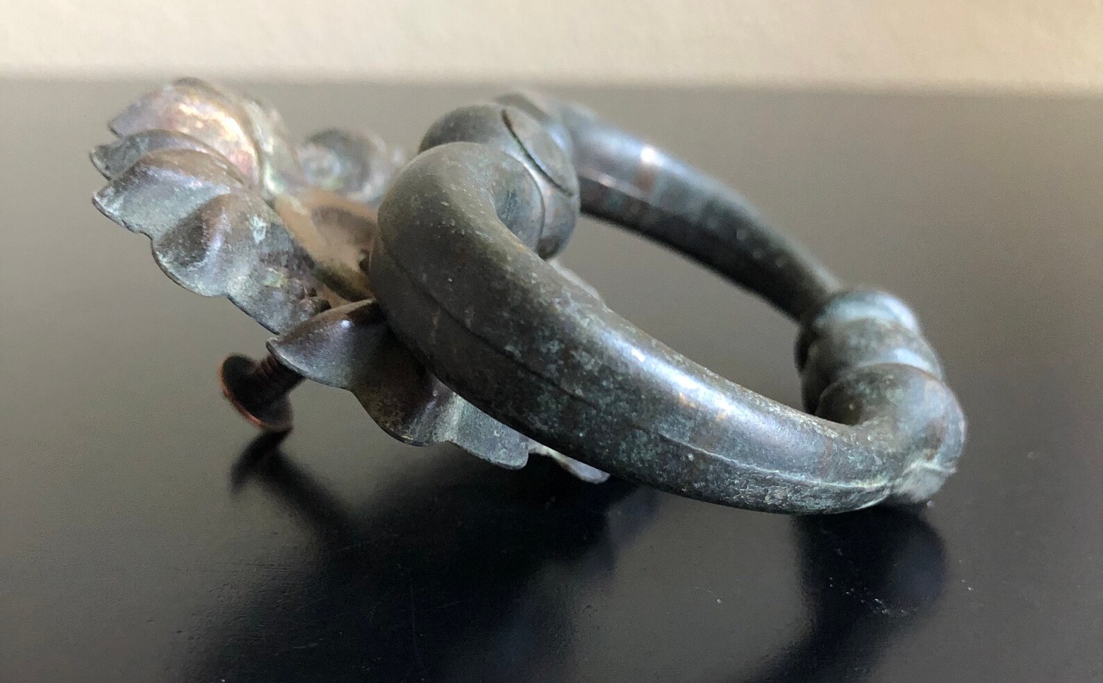 Vintage Brass Drop Loop Pull With Backplates, Vintage Drawer Pull ...