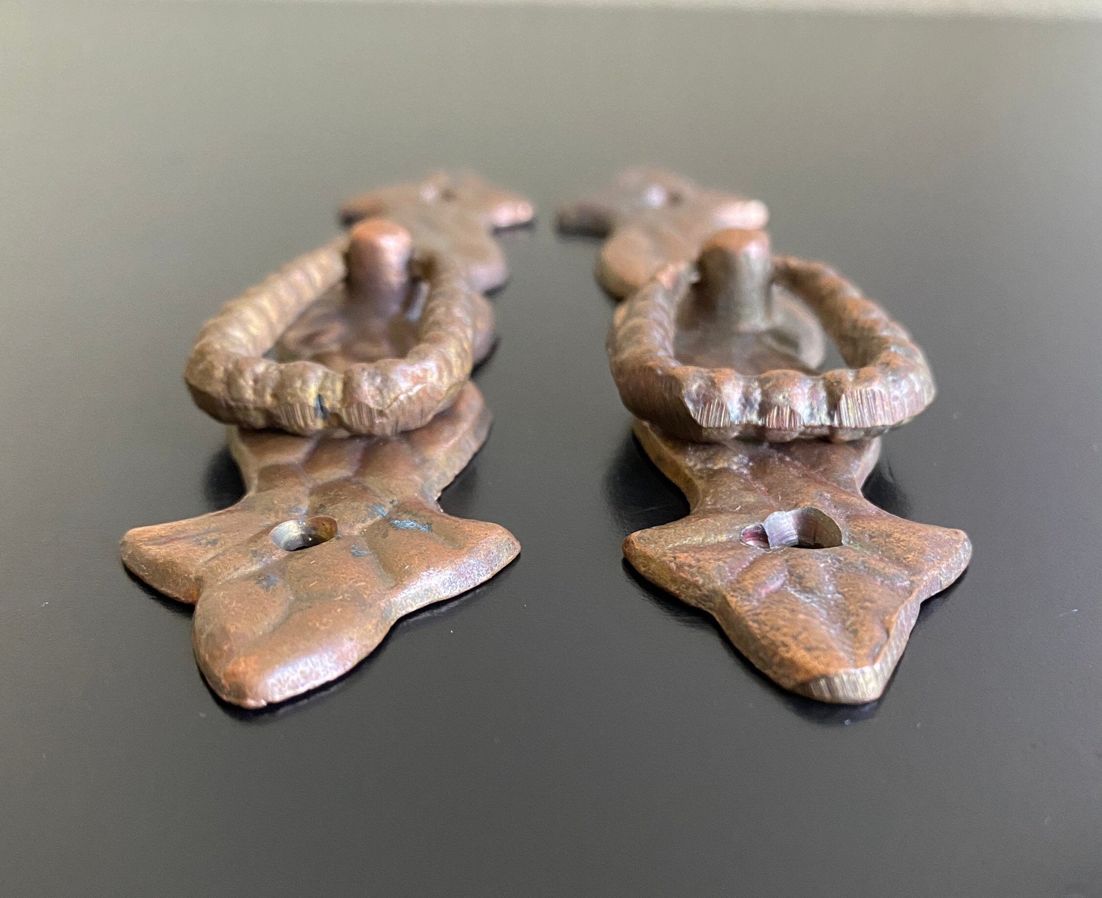 Hand Made Hammered Copper Drawer Drop Pull With Backplate | Etsy