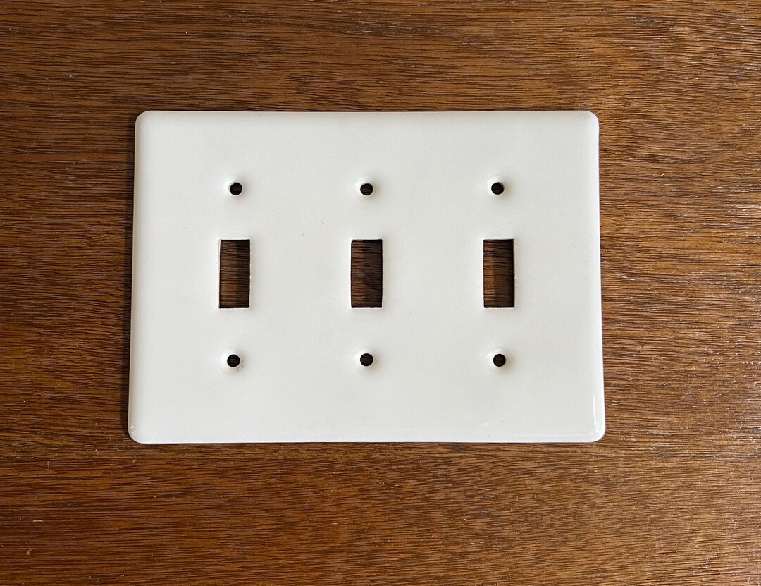 Vintage White Porcelain Light Switch Plate Cover, Triple Light Wall ...